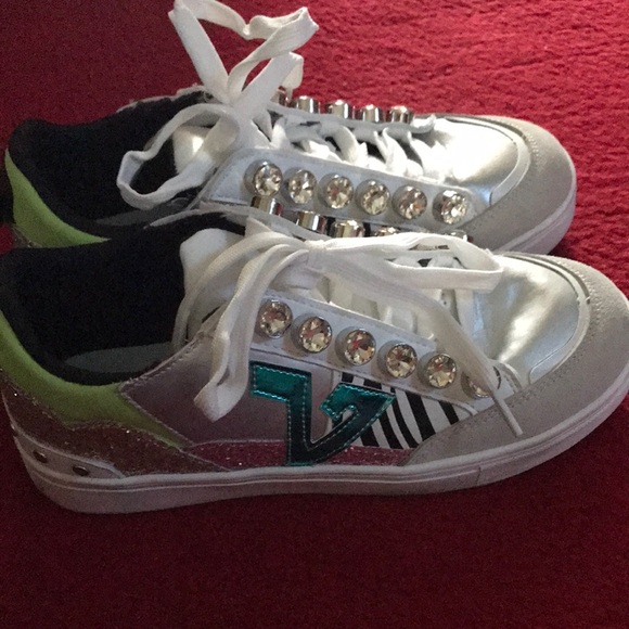 Rouge! | Shoes | Rouge Silver Sneakers With Green And Black Details ...